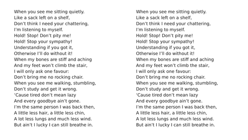 Comparing Poetry-'On Aging' & 'Warning' | Teaching Resources