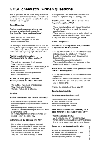 GCSE chemistry written questions revision notes | Teaching Resources
