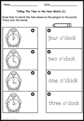 Telling the Time to the Hour Analogue Digital Clocks Penguins Winter ...