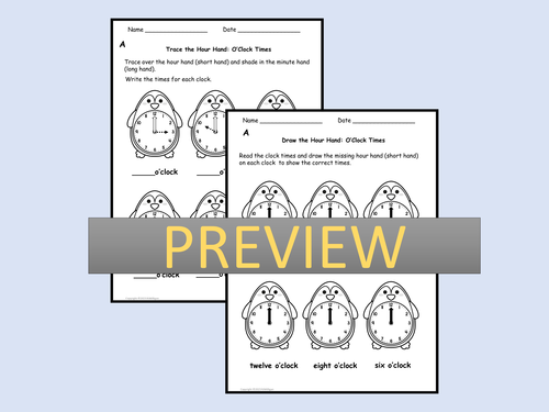 Telling the Time to the Hour Analogue Digital Clocks Penguins Winter ...