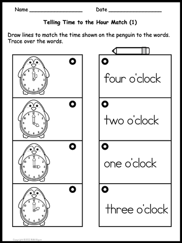 Telling the Time to the Hour Analogue Digital Clocks Penguins Winter ...
