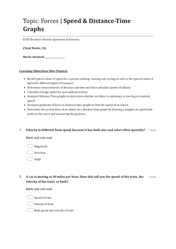 GCSE/IGCSE Physics: Speed & Distance Time Graphs - Self-Assessment ...