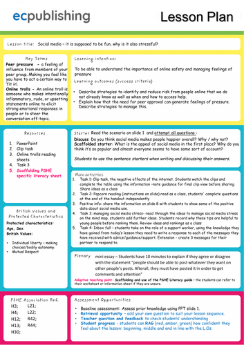 Online Safety + Social Media PSHE | Teaching Resources