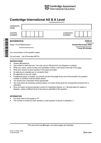 Guided Solution CAIE 9709 October 2022 Pure Mathematics P12 | Teaching ...