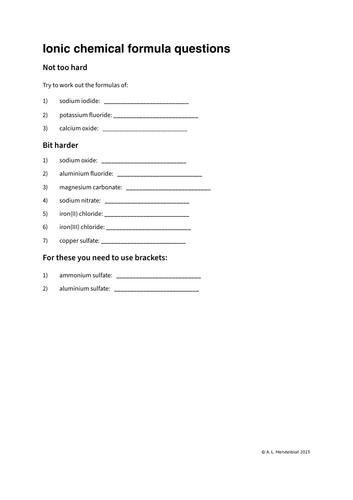 Ionic chemical formulas, poster on one page, worksheet and answers GCSE ...