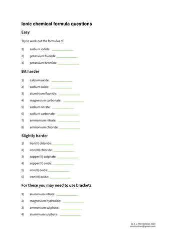 Ionic chemical formulas, poster on one page, worksheet and answers GCSE ...