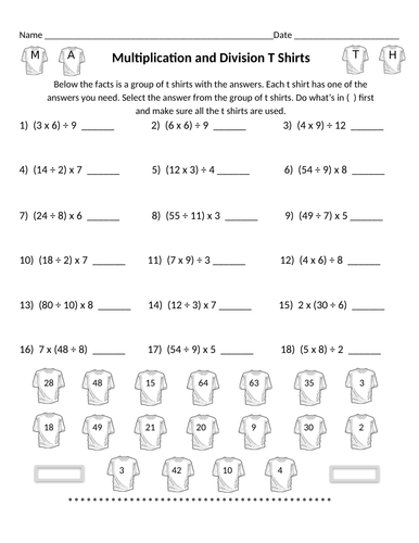 Multiplication and Division T Shirts with ( ) | Teaching Resources
