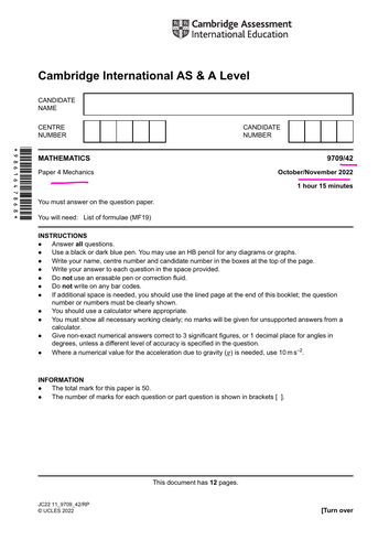 Guided Solution CAIE 9709 October 2022 Mechanics 42 | Teaching Resources Guided Solution CAIE 9709 October 2022 Mechanics 42 | Teaching Resources