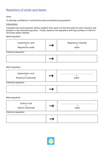 GCSE acid-base reaction worksheet | Teaching Resources