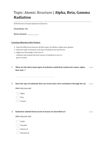 GCSE/IGCSE Physics: Alpha, Beta, Gamma Radiation - Self-Assessment ...