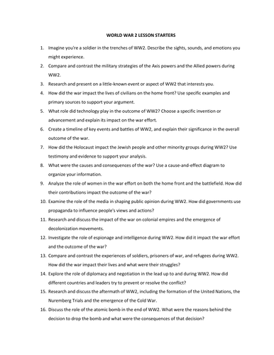WORLD WAR 2 LESSON STARTERS | Teaching Resources