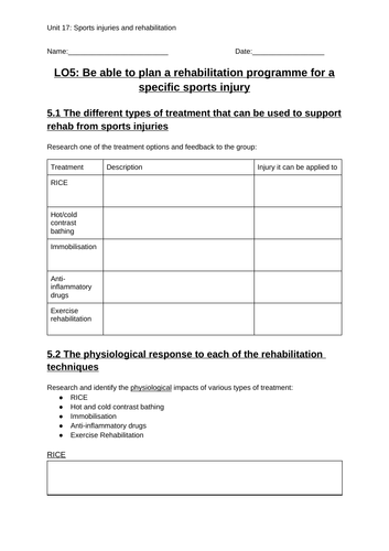 CTEC Sport Unit 17 Sports Injuries and Rehabilitation | Teaching Resources