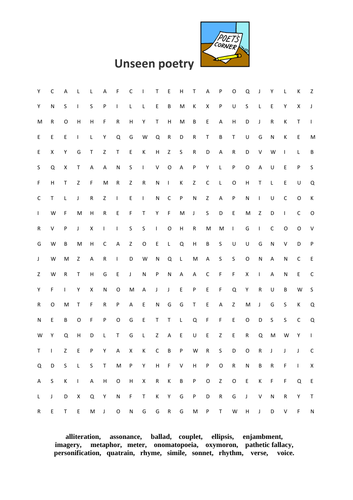 Unseen poetry terminology wordsearch | Teaching Resources
