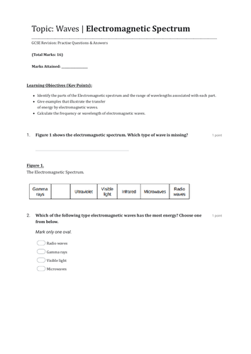 GCSE/IGCSE Physics: Electromagnetic Spectrum - Self-Assessment ...