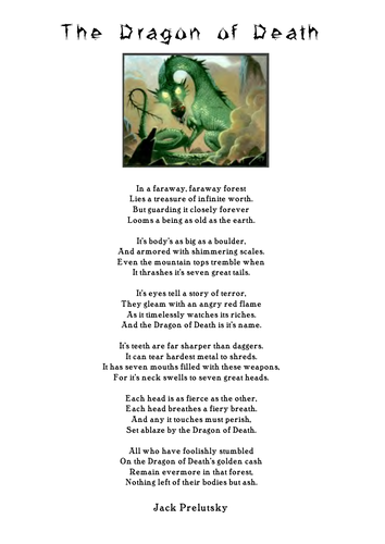 Dragon of Death poem Jack Prelutsky KS2 KS3 myths legends | Teaching ...