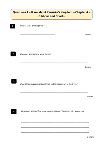 SATS style reading practice Year 6 Kensuke's Kingdom | Teaching Resources