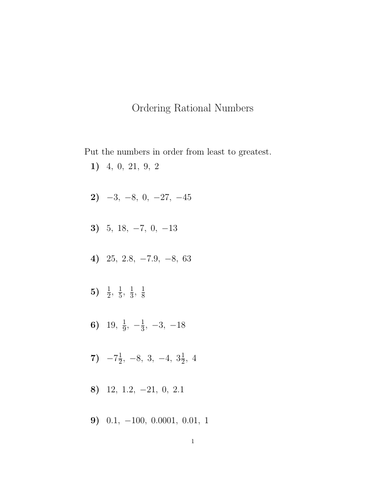 Ordering Rational Numbers Worksheet (with solutions) | Teaching Resources
