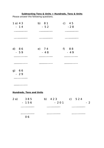 Numeracy - Th, H, T, U Subtraction Chimney Sums | Teaching Resources