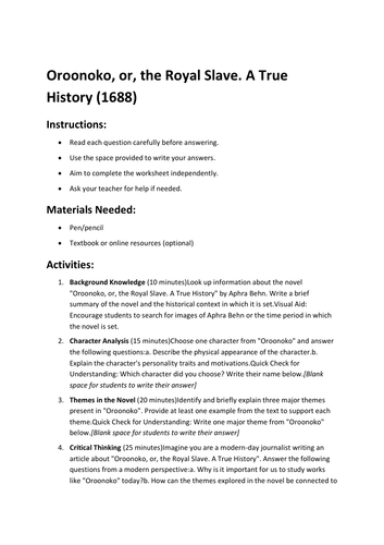 Oroonoko, or, the Royal Slave. A True History (1688) | Teaching Resources