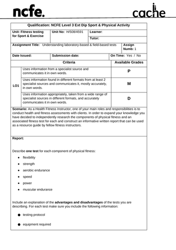 NCFE Sport Level 3 - Fitness Testing for Sport & Exercise | Teaching ...