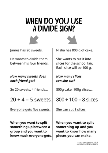 When do you use a divide sign poster, maths stories, KS1, KS2 and KS3 ...