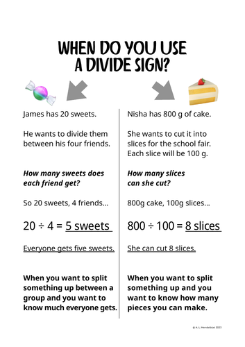 When do you use a divide sign poster, maths stories, KS1, KS2 and KS3 ...