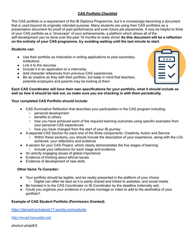 CAS (Creativity, Activity, Service) Portfolio Checklist | Teaching ...