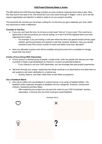 CAS Project Planning Stage 3: Action | Teaching Resources