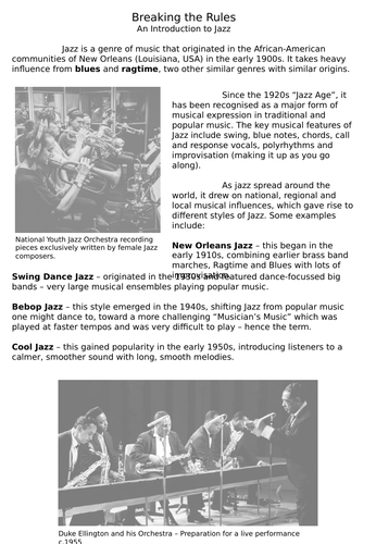 Musicology: Jazz History Comprehension | Teaching Resources