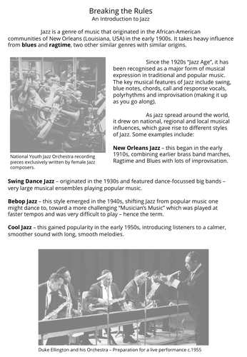 Musicology: Jazz History Comprehension | Teaching Resources