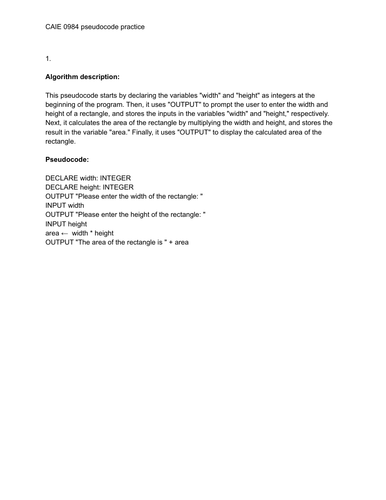 Caie 0984 Igcse Pseudocode Teaching Resources