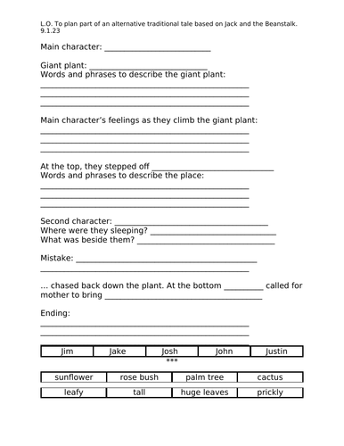 KS1 Writing an Alternative Tale - Jack and the Beanstalk (LA Wanted ...