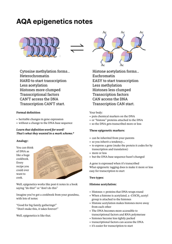 AQA epigenetics notes | Teaching Resources