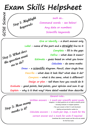GCSE Science Exam Skills Helpsheet. Exam paper revision for Biology ...