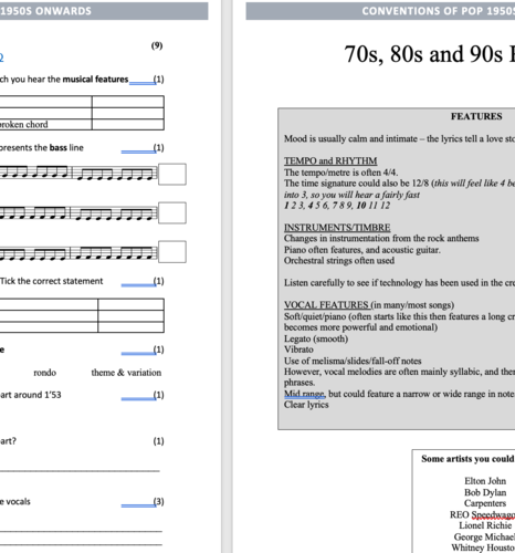 OCR GCSE Music - Area of Study 5 The Conventions of Pop Practice Papers ...