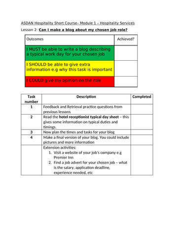 ASDAN Hospitality Short Course - Module 1 | Teaching Resources ASDAN Hospitality Short Course - Module 1 | Teaching Resources