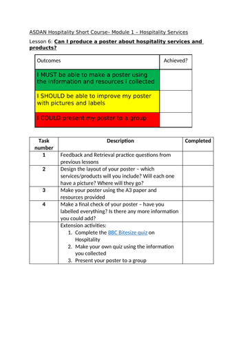 ASDAN Hospitality Short Course - Module 1 | Teaching Resources ASDAN Hospitality Short Course - Module 1 | Teaching Resources