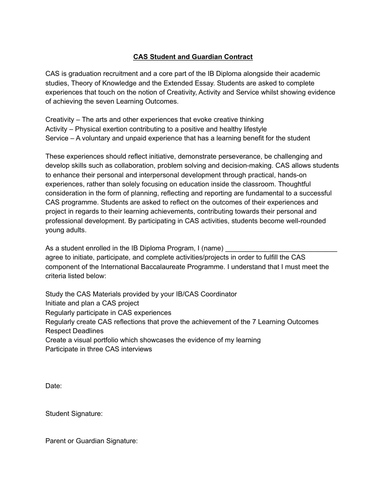 CAS (Creativity, Activity and Service) Student and Parent Contract ...