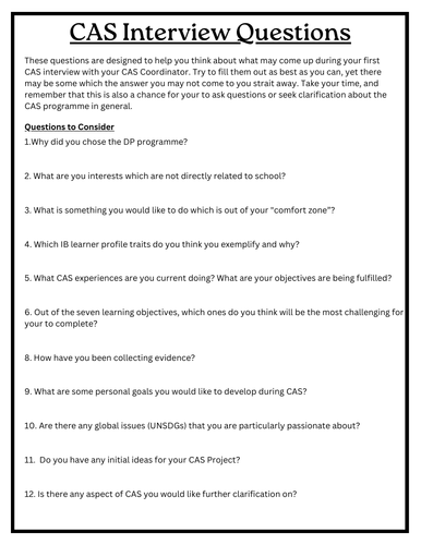 CAS (Creativity, Activity, Service) First Interview Questions ...