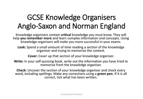 GCSE History Anglo-Saxon and Norman England Knowledge organiser booklet ...