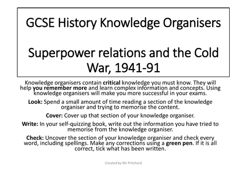 GCSE History Superpower Relations and the Cold War knowledge organiser ...
