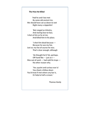 The Man He Killed (Thomas Hardy) - Edexcel Conflict Poetry FULL LESSONS ...