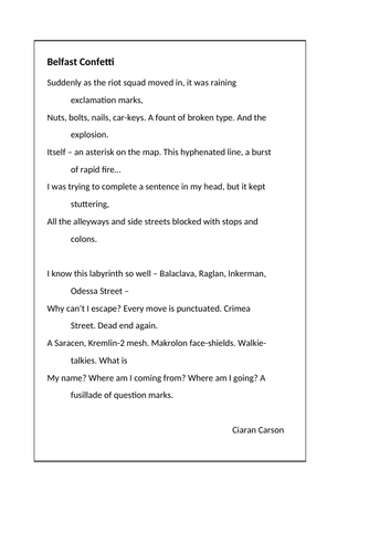 Belfast Confetti (Ciaran Carson) - Edexcel Conflict Poetry FULL LESSONS ...
