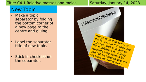 Moles calcs C4.1 - Relative masses and moles | Teaching Resources