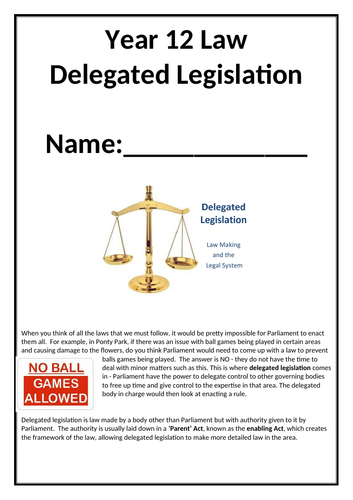 Delegated Legislation Booklet | Teaching Resources
