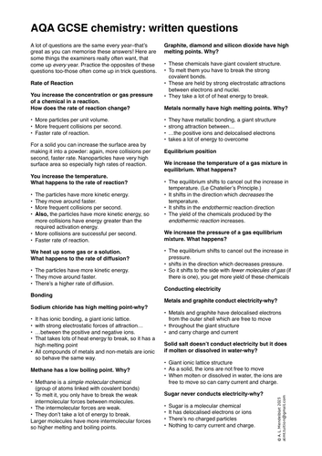 AQA GCSE chemistry written questions revision notes | Teaching Resources