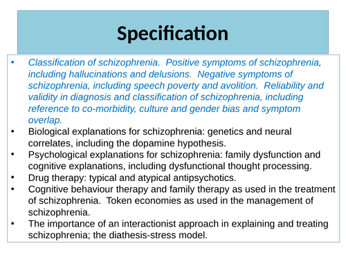 AQA A Level Psych - Schizophrenia (Classification and diagnosis of schizophrenia) | Teaching ...
