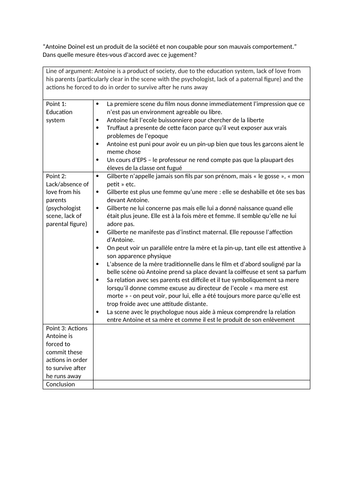 A Level French Les 400 Coups Essay Plans | Teaching Resources