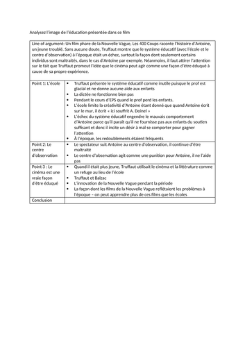 A Level French Les 400 Coups Essay Plans | Teaching Resources