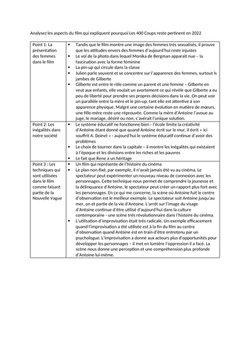 A Level French Les 400 Coups Essay Plans | Teaching Resources